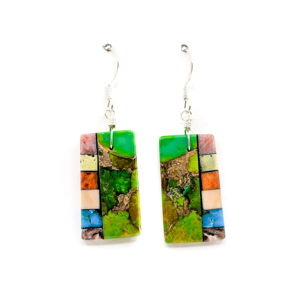 Rectangular Gaspeite and Mosaic Inlay Slab Earrings – Native-Seeds-Search